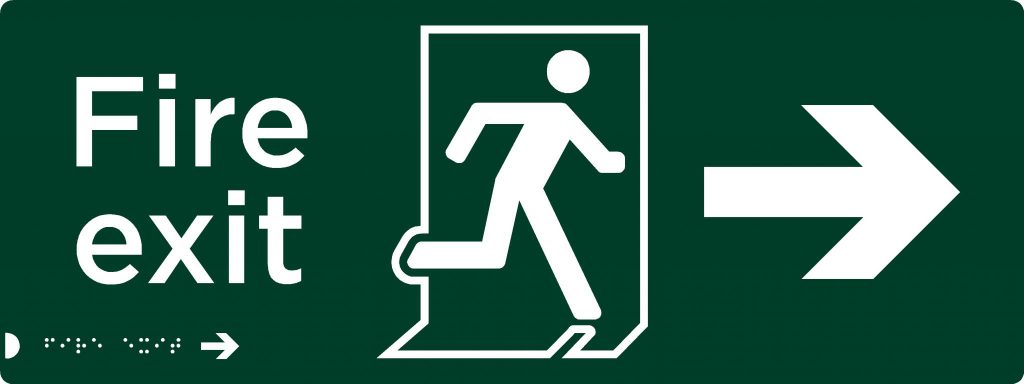 Fire Exit arrow right sign | Braille Signs