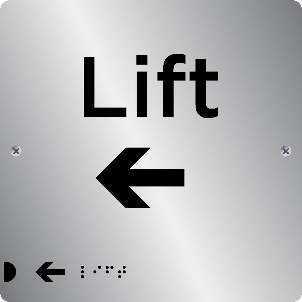 Lift left arrow sign | Braille Signs