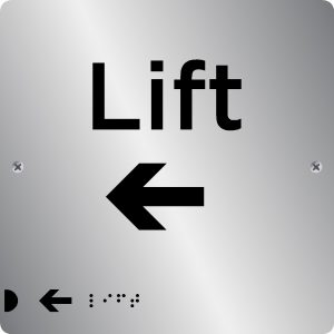 Lift left arrow sign | Braille Signs