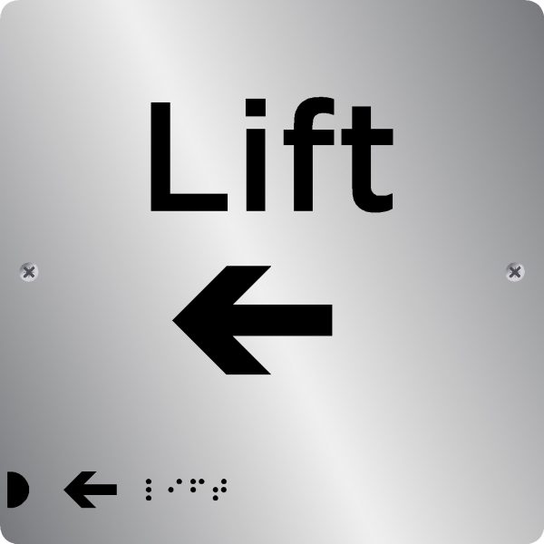 Lift left arrow sign | Braille Signs