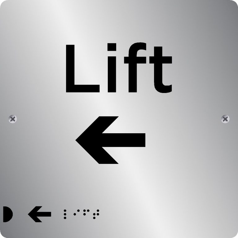 Lift left arrow sign | Braille Signs
