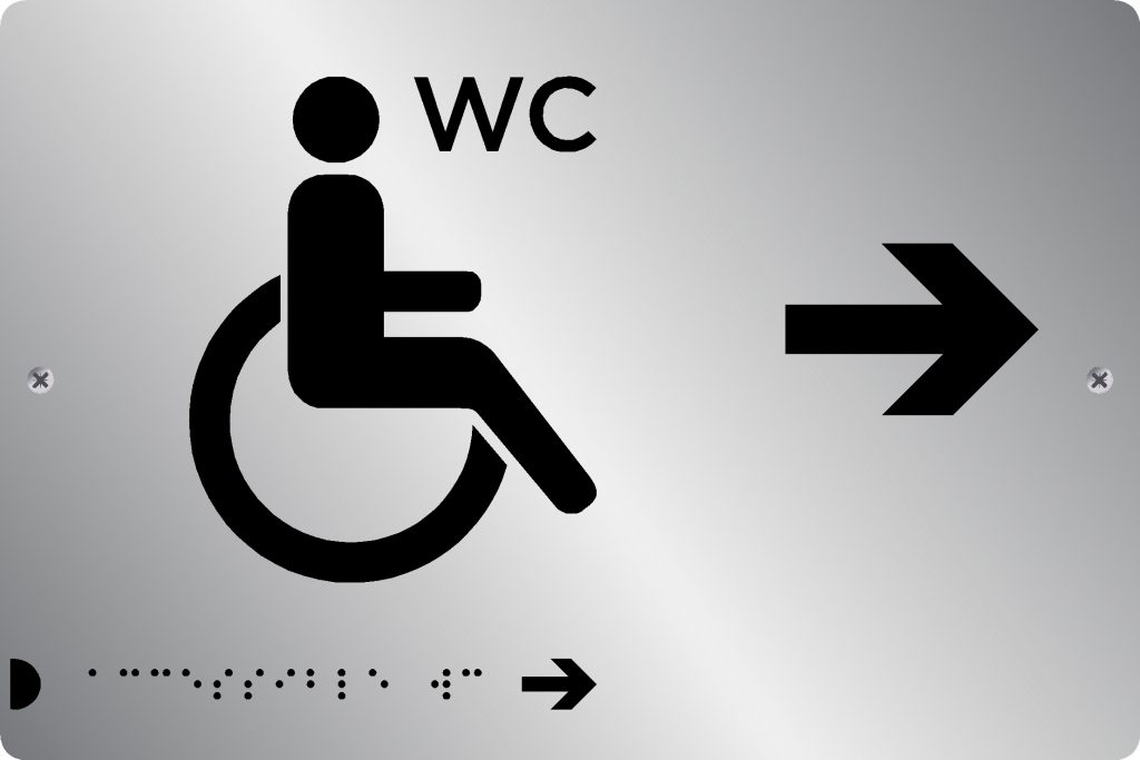 Accessible WC right arrow sign | Braille Signs
