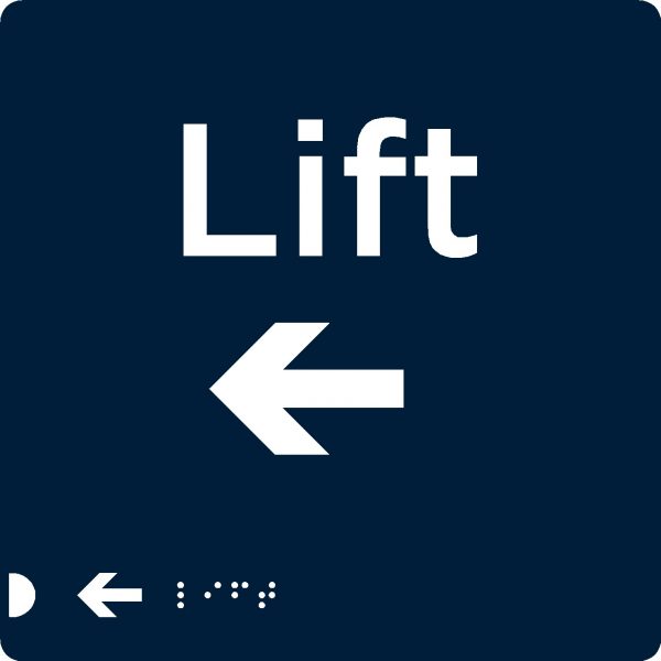 Lift left arrow sign | Braille Signs