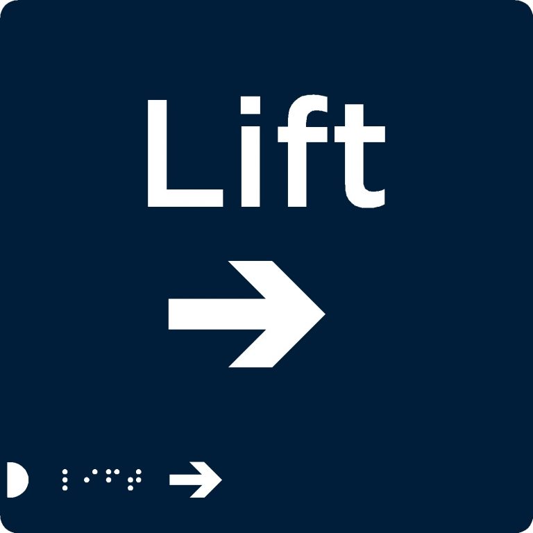 Lift right arrow sign | Braille Signs