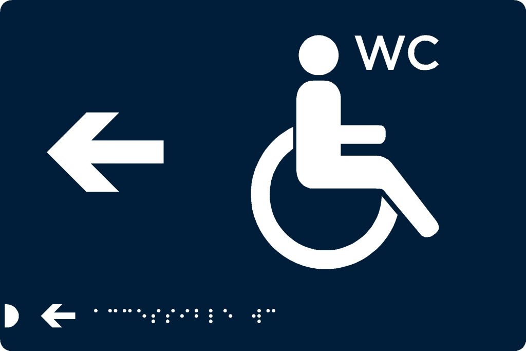 Accessible WC left arrow sign | Braille Signs