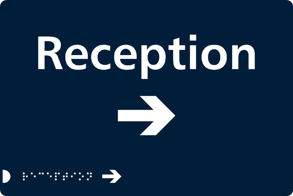 Reception right arrow sign | Braille Signs
